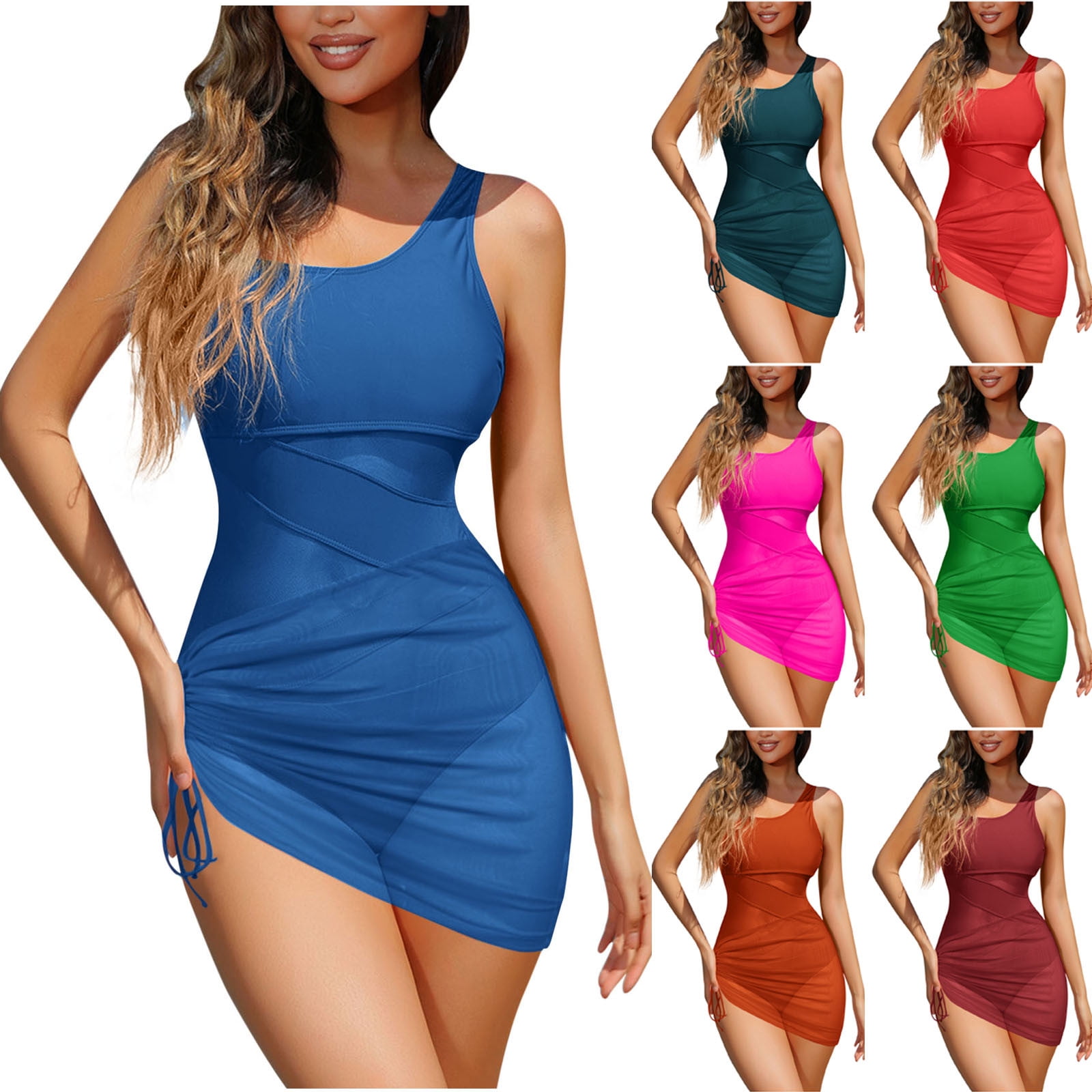 AHTJRT One Piece Swimdress for Women Padded Slim Fit High Waist Tummy ...
