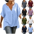 AHTJRT Oversized Henley Shirt for Women Half Sleeve Loose Fit Button V ...