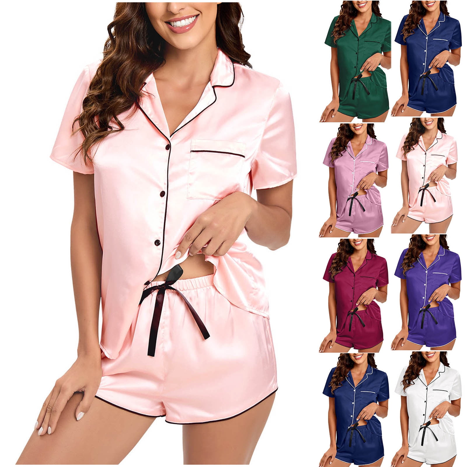 AHTJRT Pajama Sets for Women Short Sleeve Button Down Sleep Shirts and ...