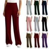 AHTJRT Pants for Women Tummy Control Wide Leg Bootcut Pants with Pocket ...
