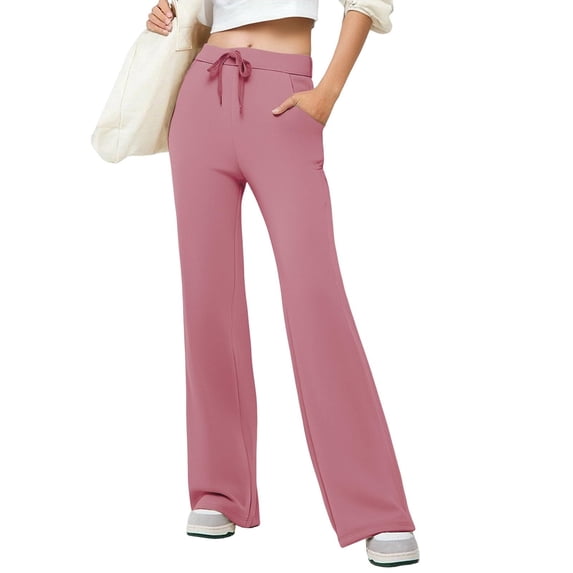 AHTJRT Pants for Women Wide Leg Yoga Pants Drawstrings High Elastic ...