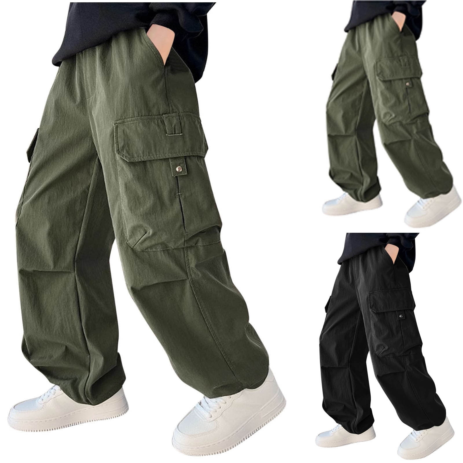 AHTJRT Parachute Pants for Boys Baggy Wide Leg Pants with Multiple ...