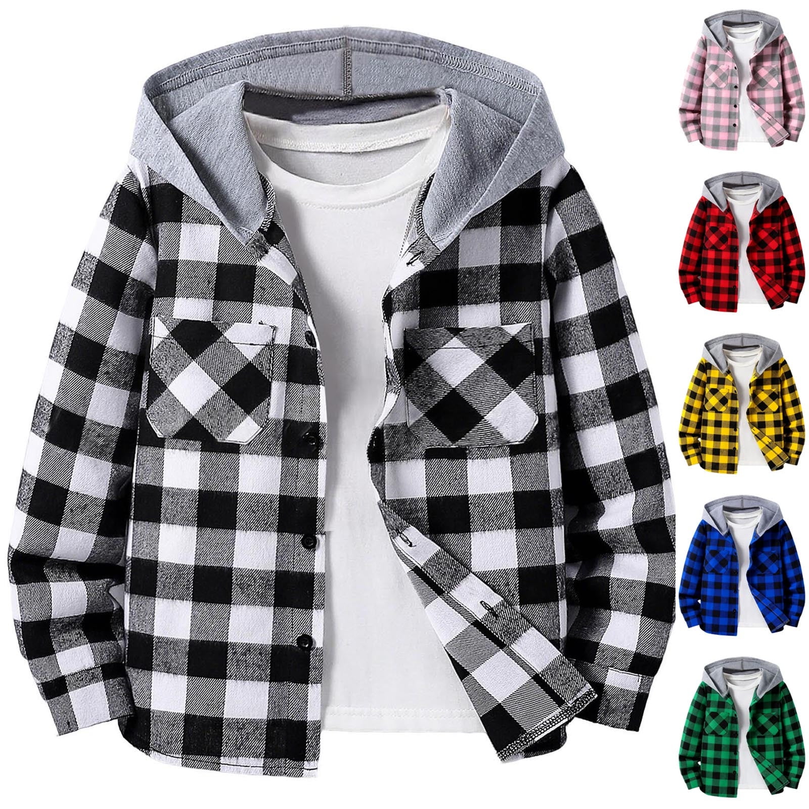 AHTJRT Plaid Hoodie for Kids Boys Girls Long Sleeve Button Down Shirts ...
