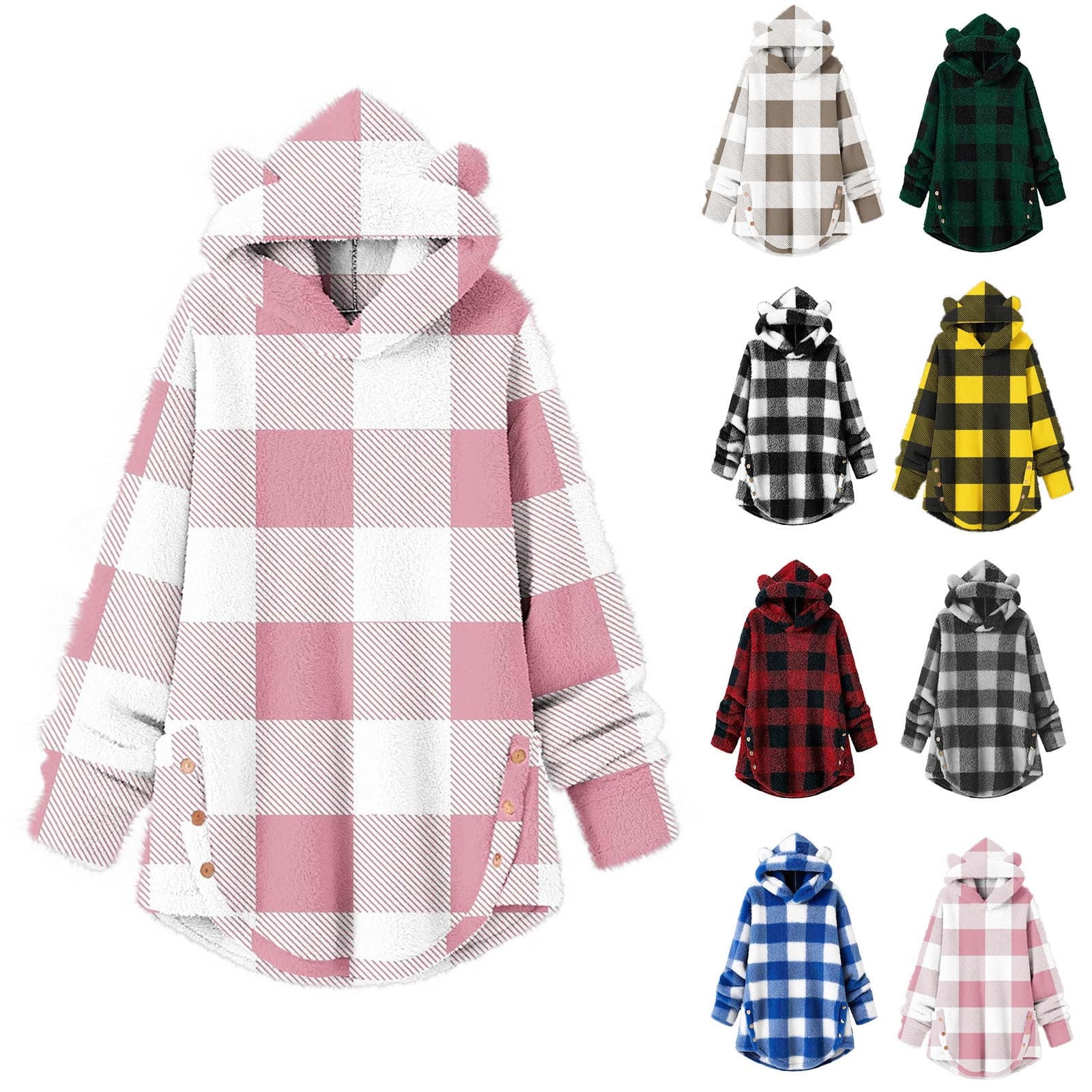 AHTJRT Plaid Hoodies for Boys Girls Fall Winter Warm Fuzzy Fleece ...