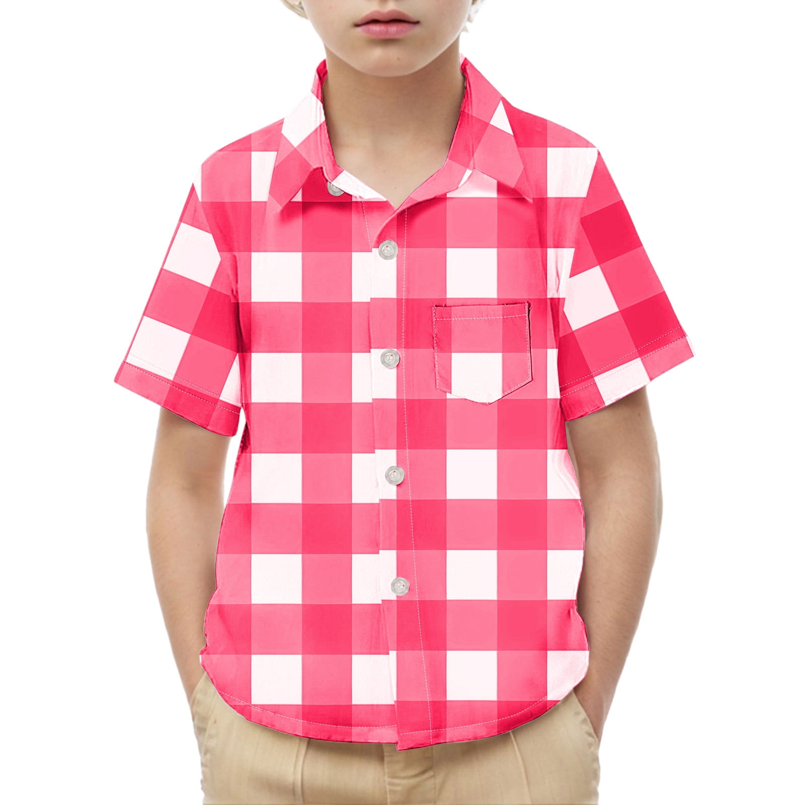 AHTJRT Plaid Shirts for Girls Boys Short Sleeve Turn Down Collar Full ...