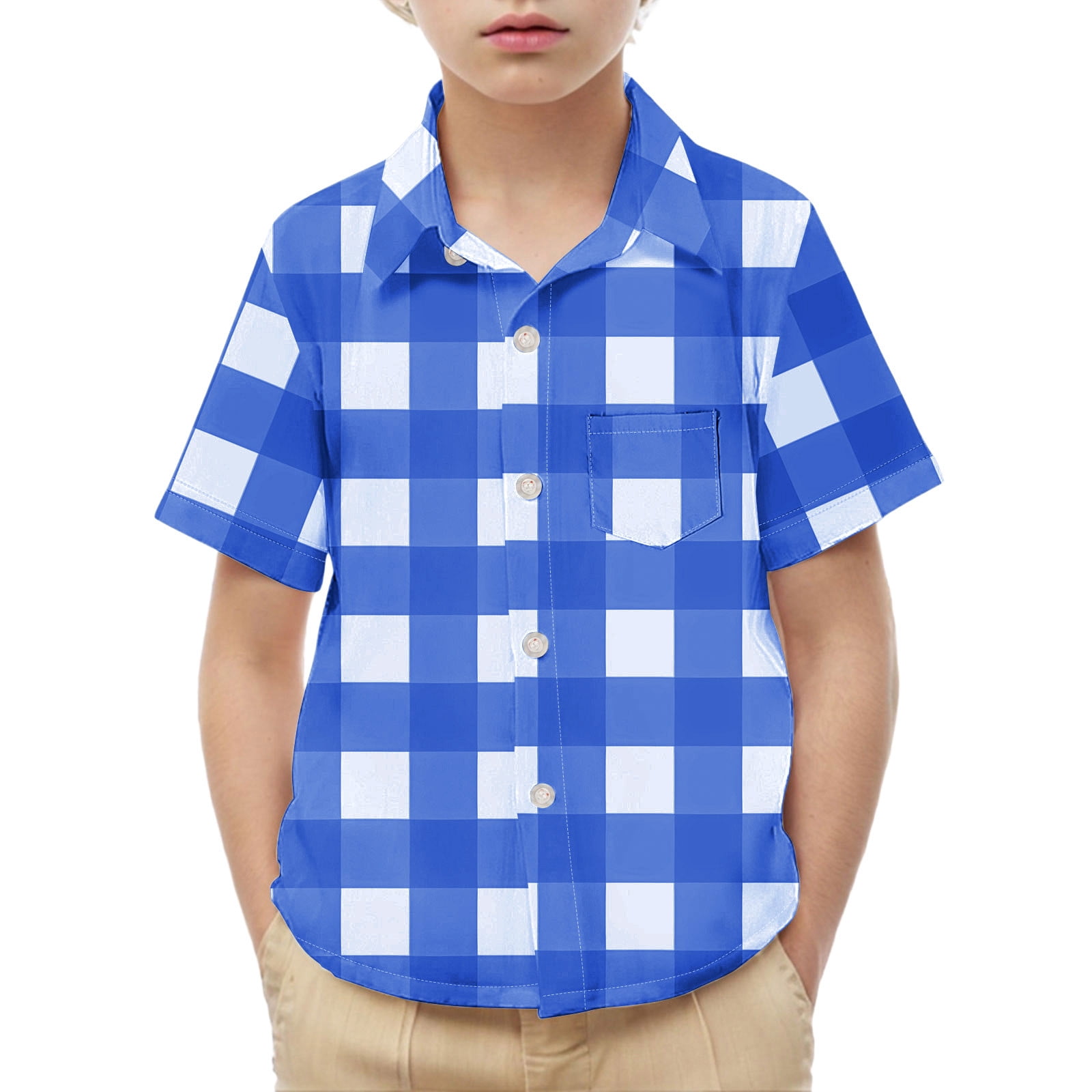 AHTJRT Plaid Shirts for Girls Boys Short Sleeve Turn Down Collar Full ...