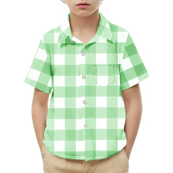 AHTJRT Plaid Shirts for Girls Boys Short Sleeve Turn Down Collar Full ...