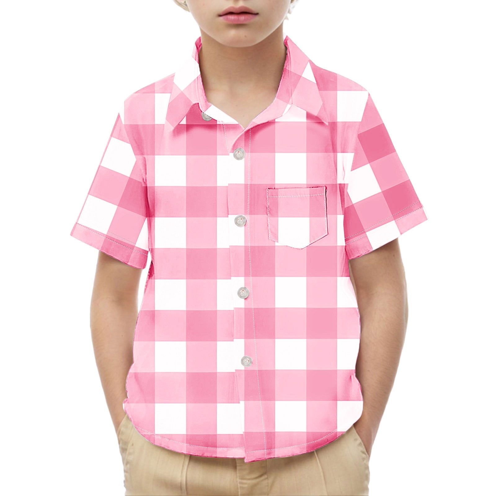 AHTJRT Plaid Shirts for Girls Boys Short Sleeve Turn Down Collar Full ...