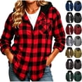 AHTJRT Plaid Sweatshirts for Women Button Down Long Sleeve Drawstring ...