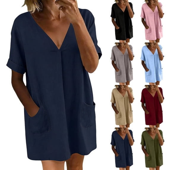 AHTJRT Rompers for Women Short Sleeve Jumpsuits Loose Fit V Neck ...