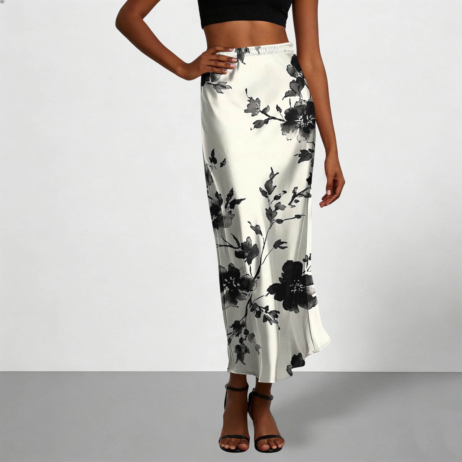 AHTJRT Satin Silk Maxi Skirts for Women Elegant Gradient Color High ...
