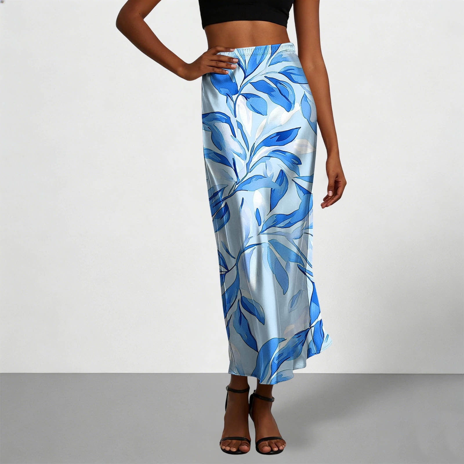 AHTJRT Satin Silk Maxi Skirts for Women Elegant Gradient Color High ...
