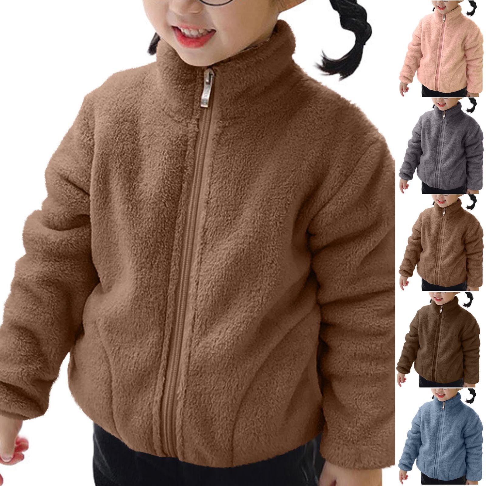 AHTJRT Sherpa Fleece Jacket for Girls Boys Zip-Up Mock Neck Wind ...