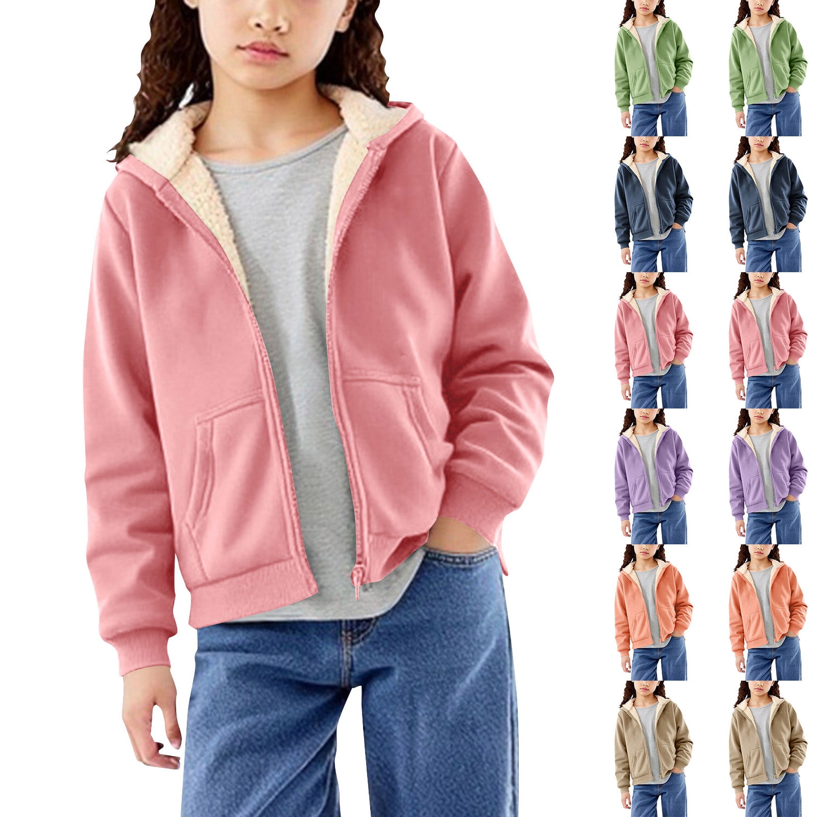 AHTJRT Sherpa Lined Jacket for Kids Full Zip Warm Fleece Shacket with ...