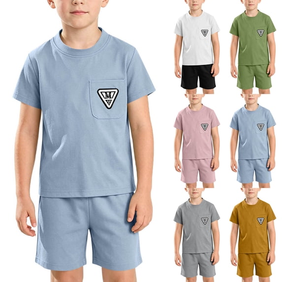 AHTJRT Short Sets for Kids Girls Boys Crew Neck Short Sleeve T Shirt ...
