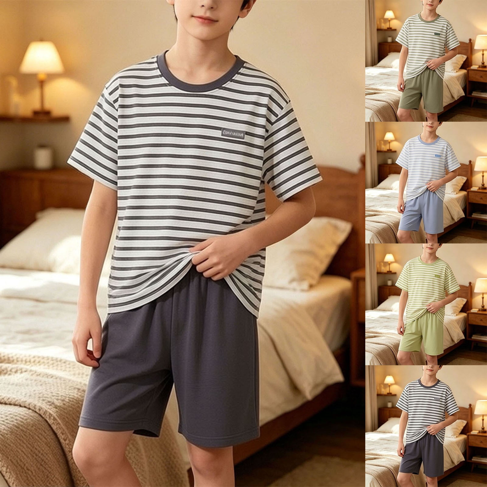 AHTJRT Short Sets for Kids Striped Short Sleeve T Shirt and Shorts ...