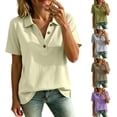 AHTJRT Short Sleeve Golf Shirt for Women Collared Button V Neck T Shirt ...