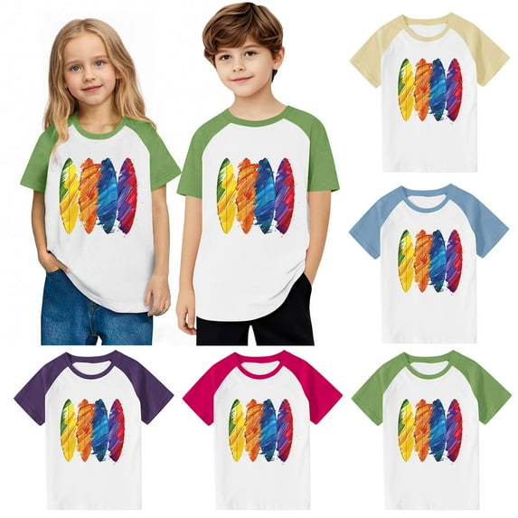 AHTJRT Short Sleeve Shirts for Boys Girls Crew Neck Raglan Tee Shirt ...