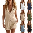 AHTJRT Sleeveless Jumpsuits for Women Loose Fit Button Down V Neck Boho ...