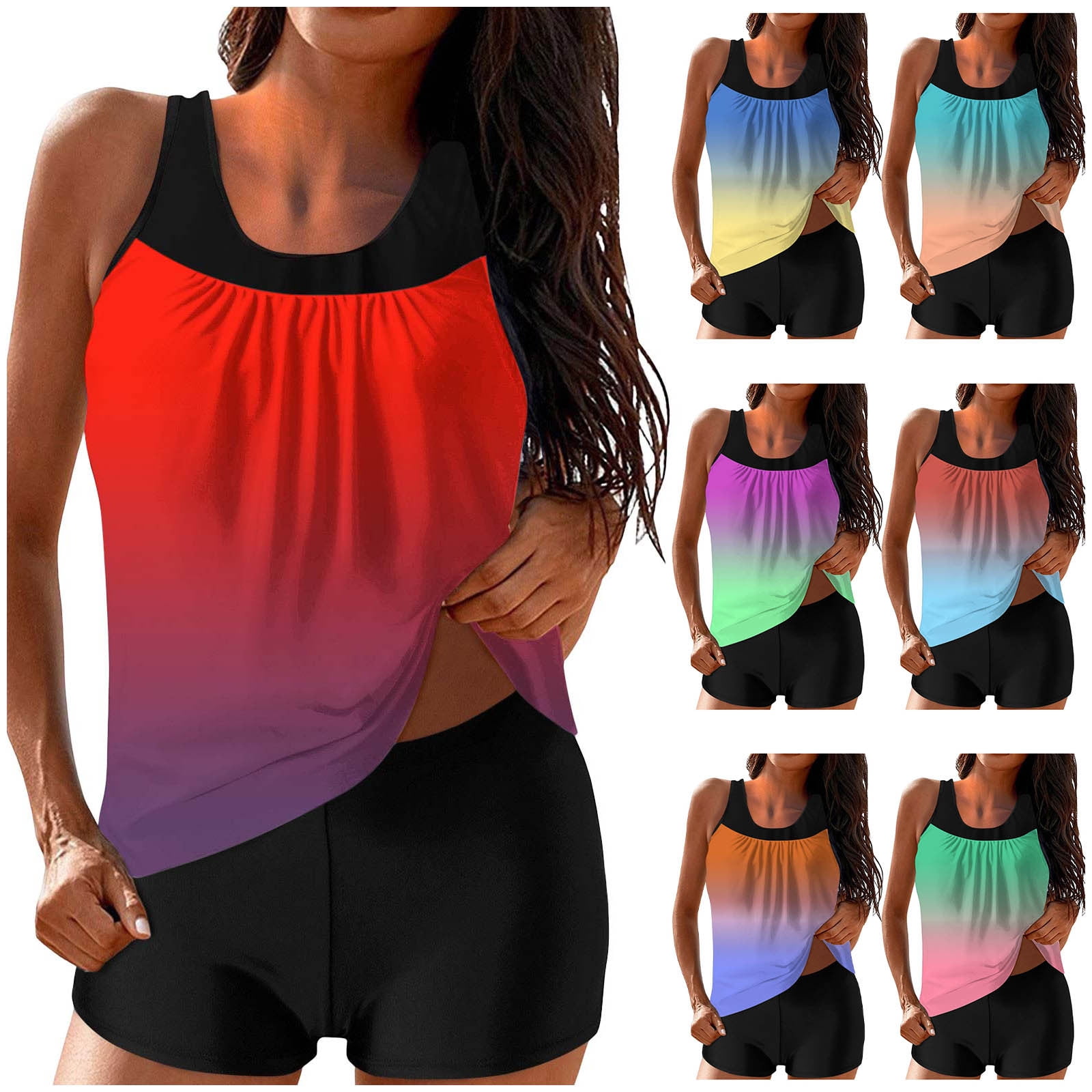 AHTJRT Sporty Tankini Swimsuits for Women High Rise Cut out Bathing ...