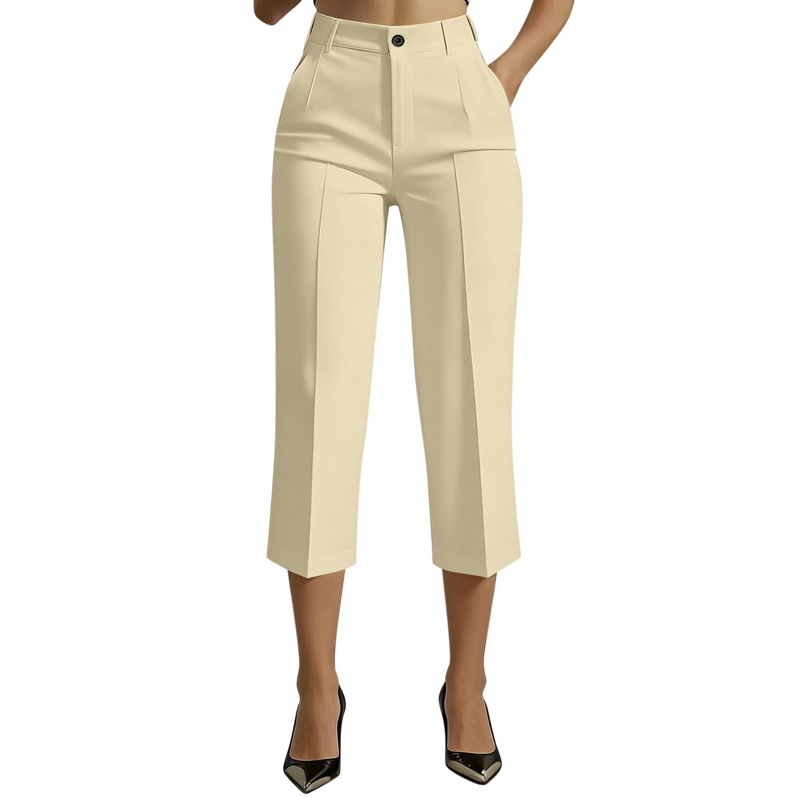 AHTJRT Straight Leg Dress Pants for Women Pleated Formal Business ...
