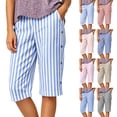 AHTJRT Striped Capri Pants for Women Elastic Waist Straight Wide Leg ...