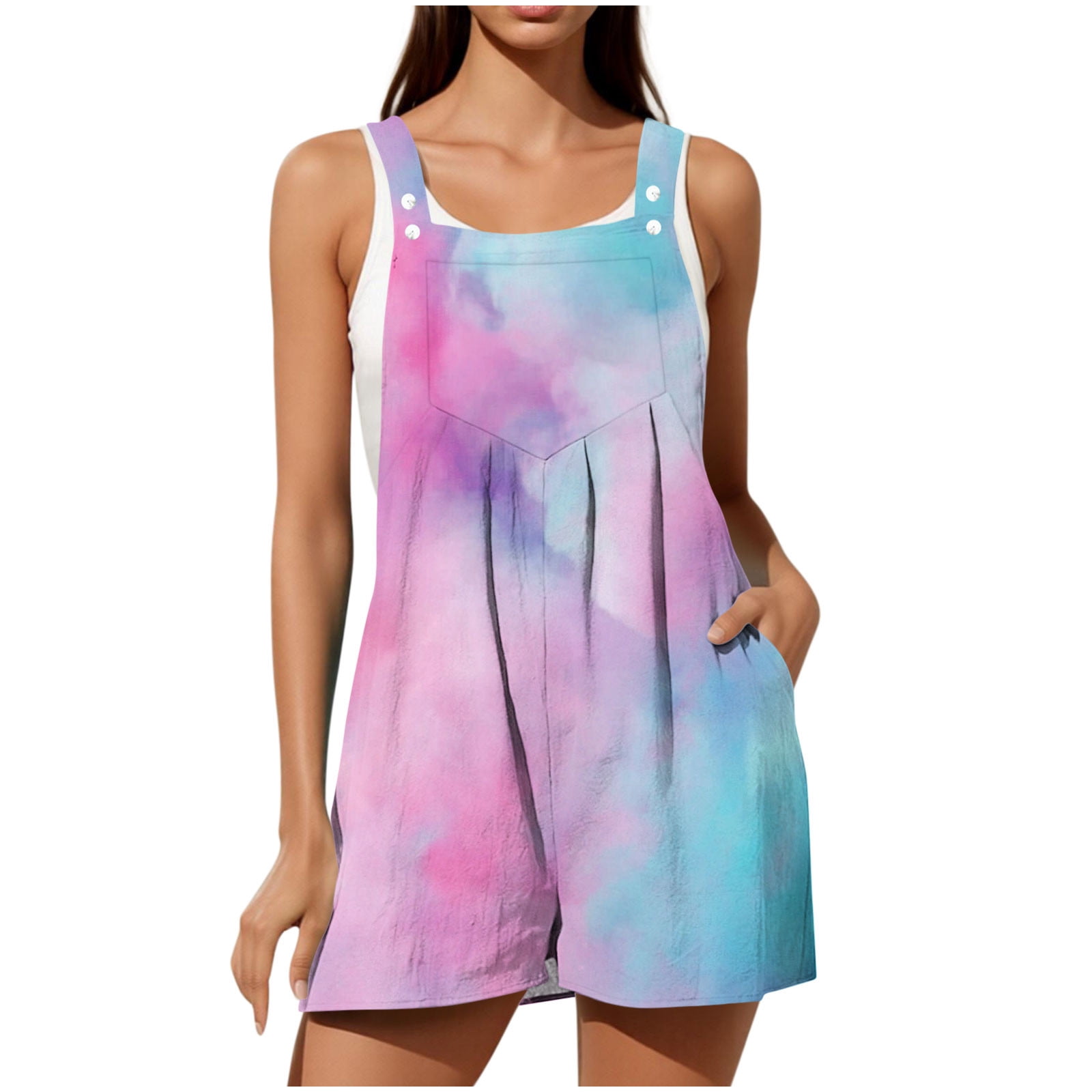 AHTJRT Summer Rompers for Women Casual Comfy Stretchy Cotton Jumpsuits ...