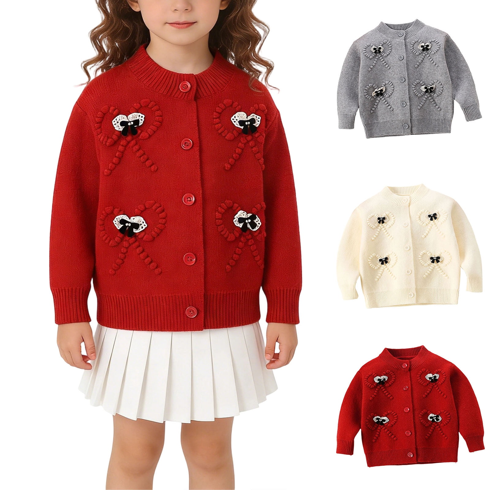 AHTJRT Sweater Cardigan for Girls Crew Neck Full Button Knit Outerwear ...