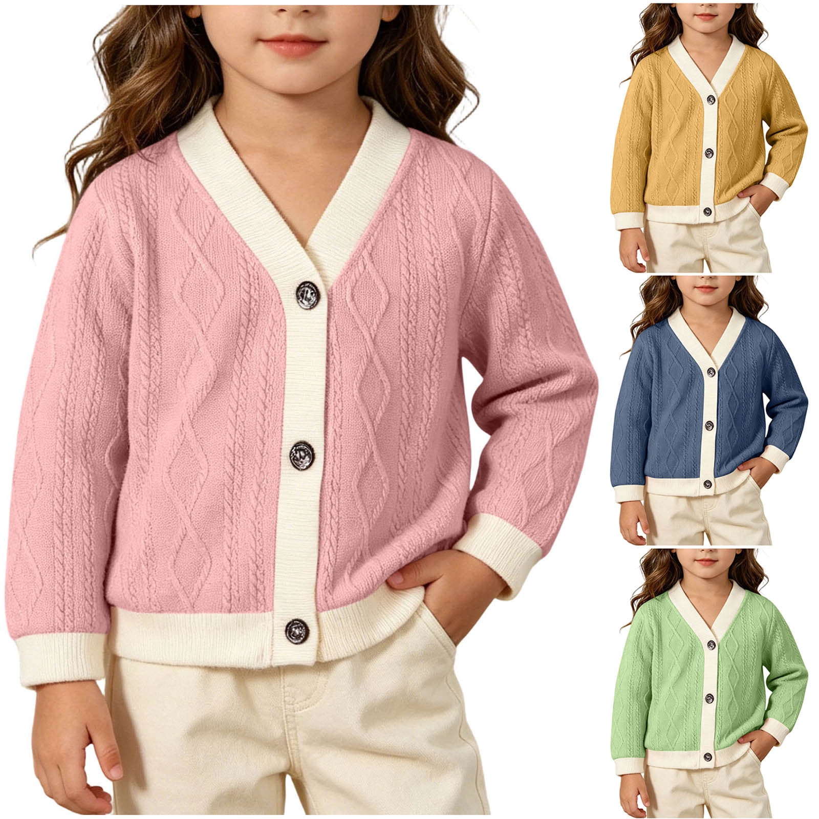 AHTJRT Sweater Cardigans for Girls V Neck Long Sleeve Button Down Cable ...