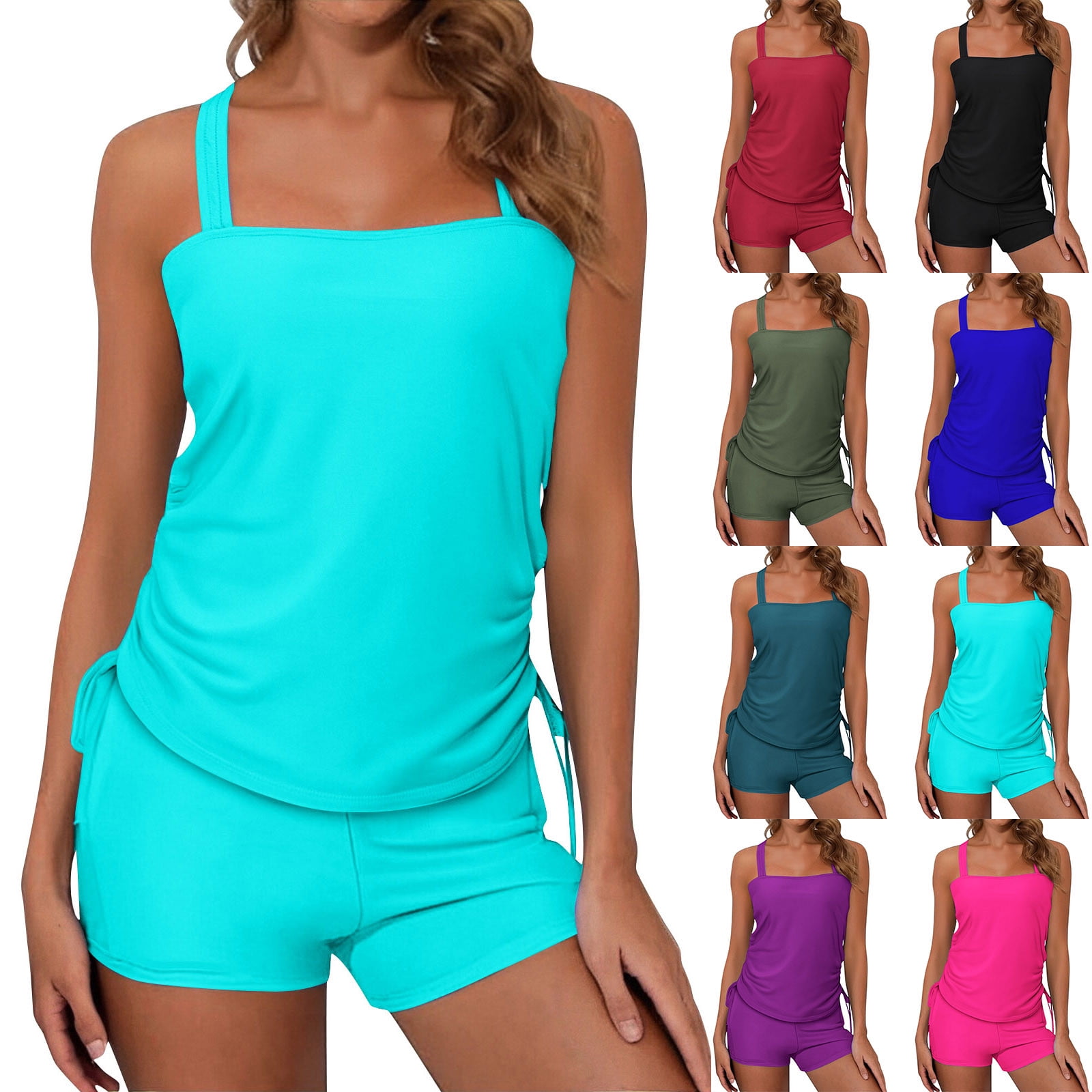 AHTJRT Tankini Sets for Women Padded Sleeveless Top Shirts and Tie Side ...