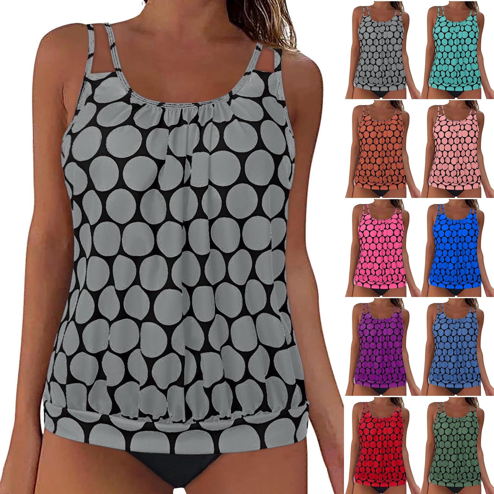 AHTJRT Tankini Swimsuits for Women Fashion Polka Dots Loose Fit Tank ...