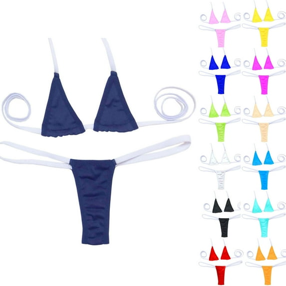 AHTJRT Triangle Halter Bikini Sets for Women Microbra Thong Swimwear ...