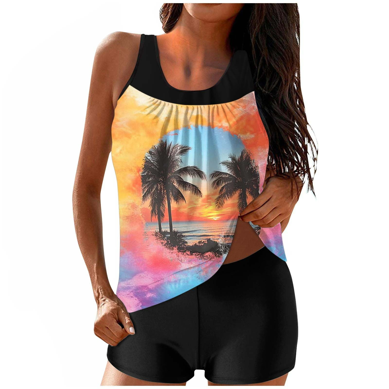 AHTJRT Tummy Control Tankini Sets for Women Fashion Summer Beachear ...