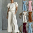 AHTJRT Two Piece Sets for Women Puff Short Sleeve Tops and Wide Leg ...
