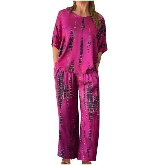 AHTJRT Two Pieces Outfits for Women Short Sleeve Shirt Wide Leg Pants ...