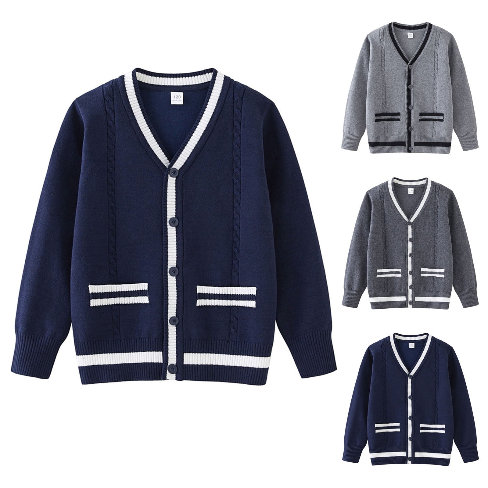 AHTJRT V Neck Cardigans for Girls Boys Kids Stretchy Full Buton Long ...