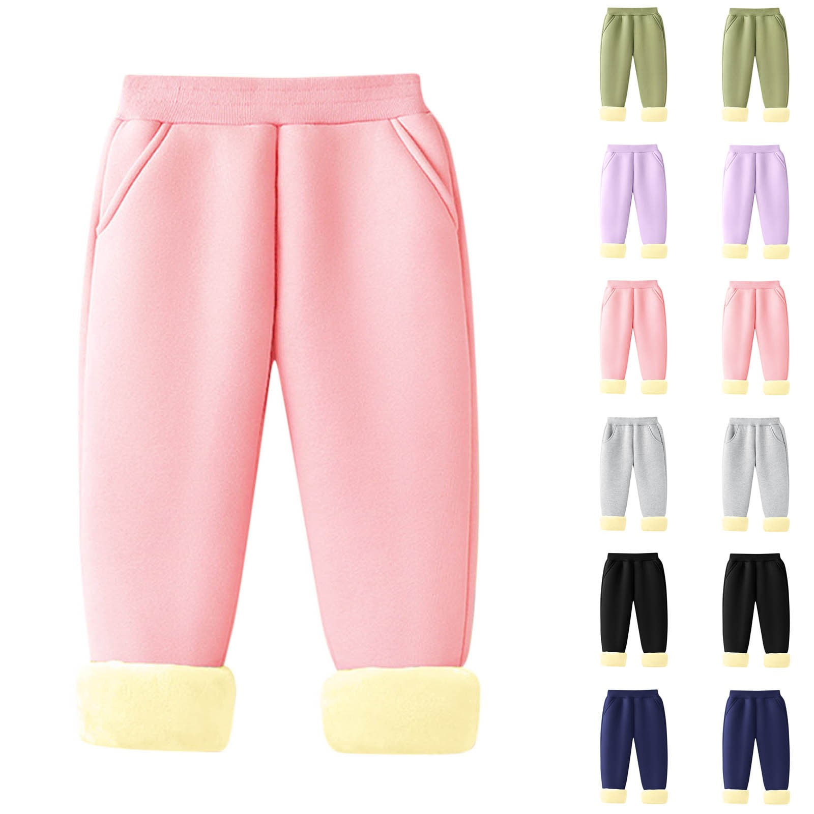 AHTJRT Warm Sherpa Lined Pants for Kids Elastic Waist Pockets ...