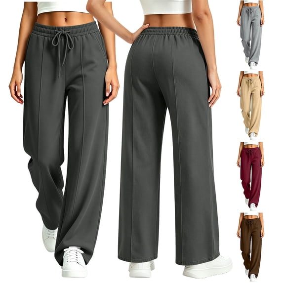AHTJRT Wide Leg Drawstring Pants for Women Stretch Elastic Waist Active ...