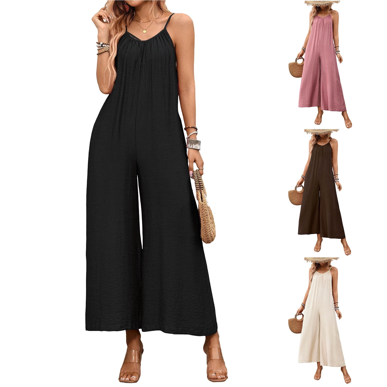 AHTJRT Wide Leg Jumpsuits for Women Casual Sleeveless Overalls Fashion ...