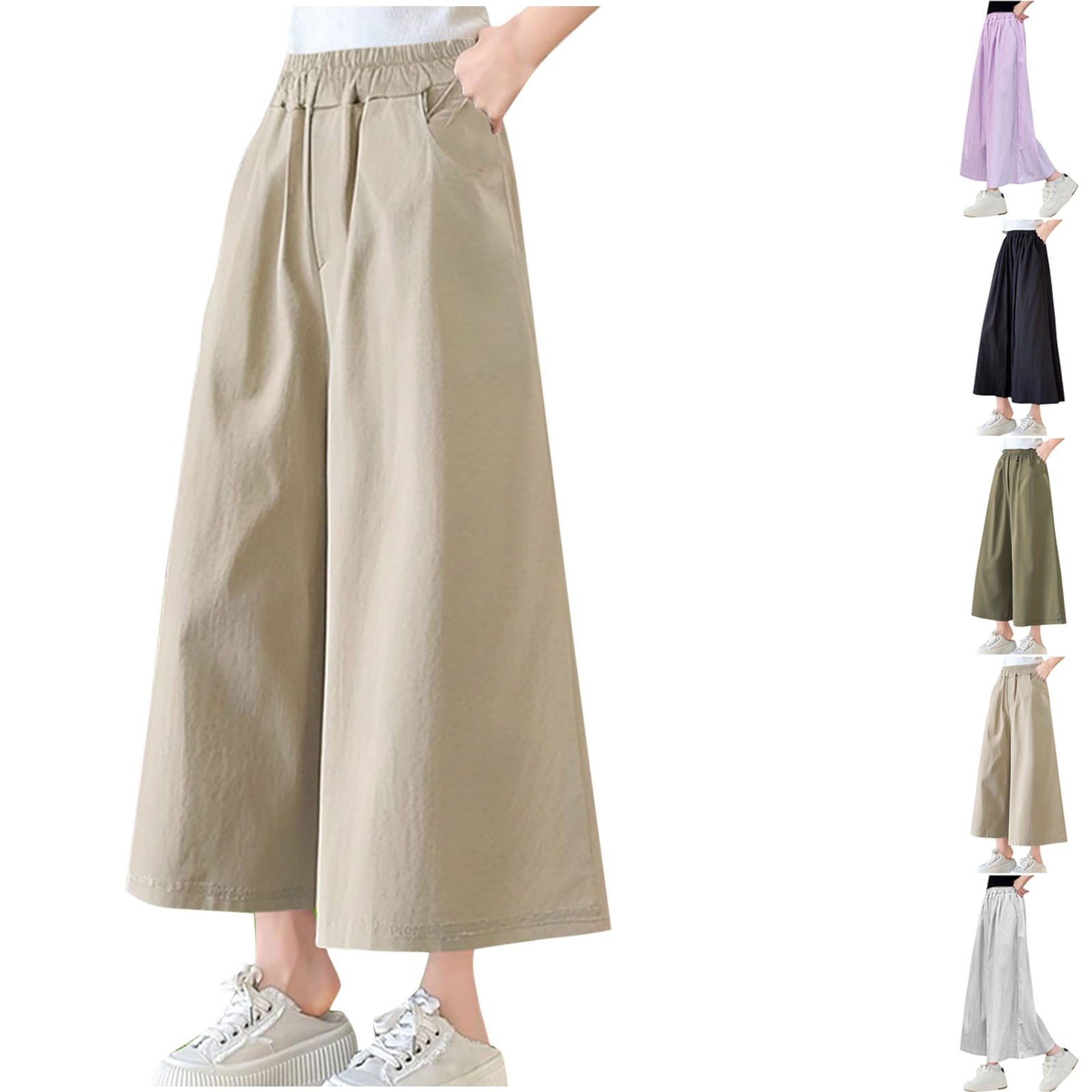AHTJRT Wide Leg Palazzo Pants for Girls Drawstrings Elastic Waist Capri ...