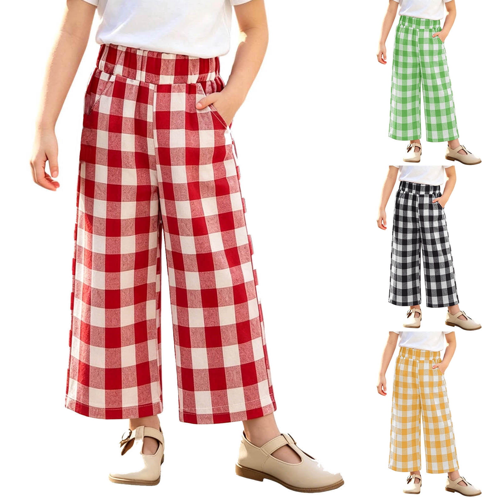 AHTJRT Wide Leg Pants for Kids Girls Boys Fashion Plaid Checkered ...