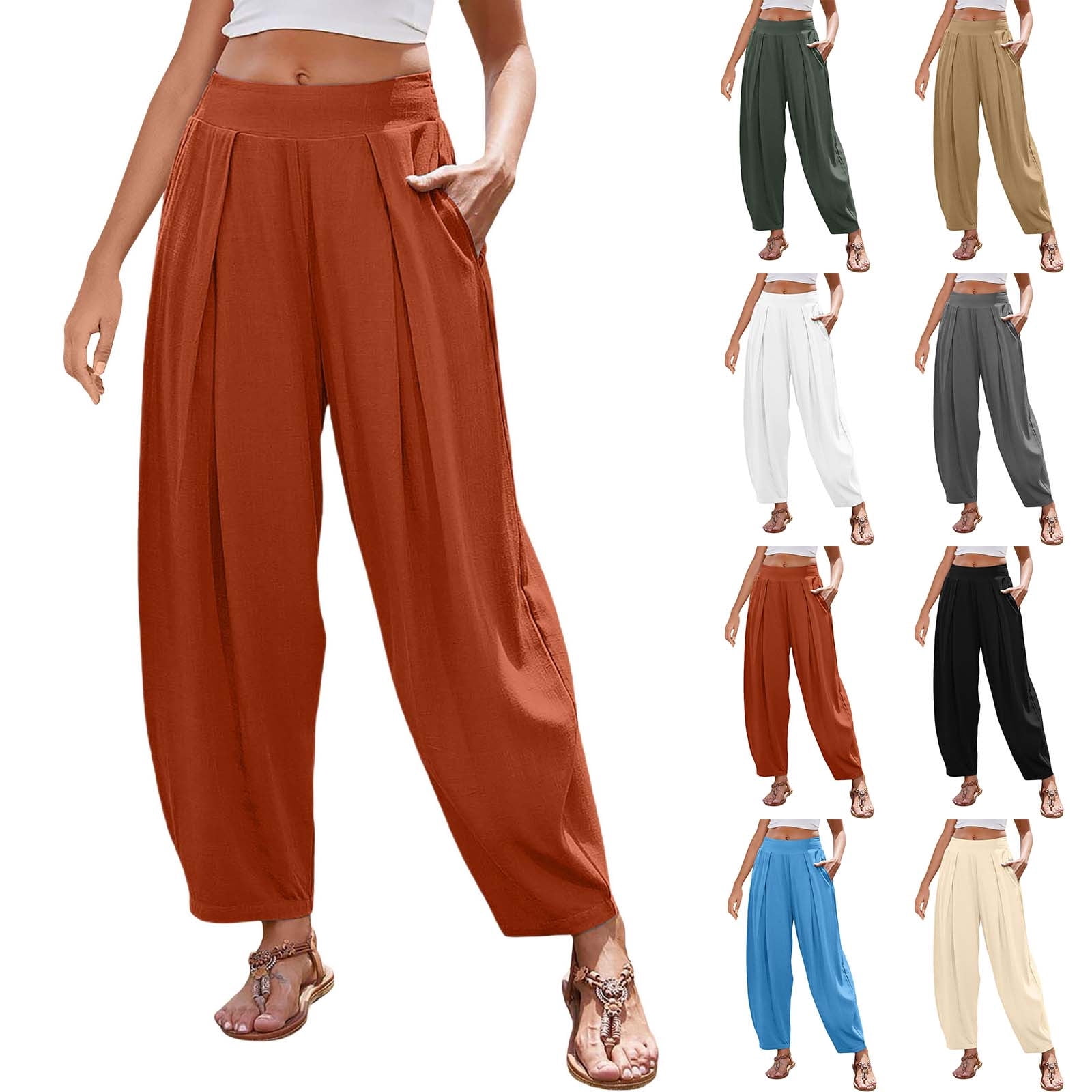 AHTJRT Wide Leg Pants for Women Boho Summer Abggy Loose Fit Full Length ...