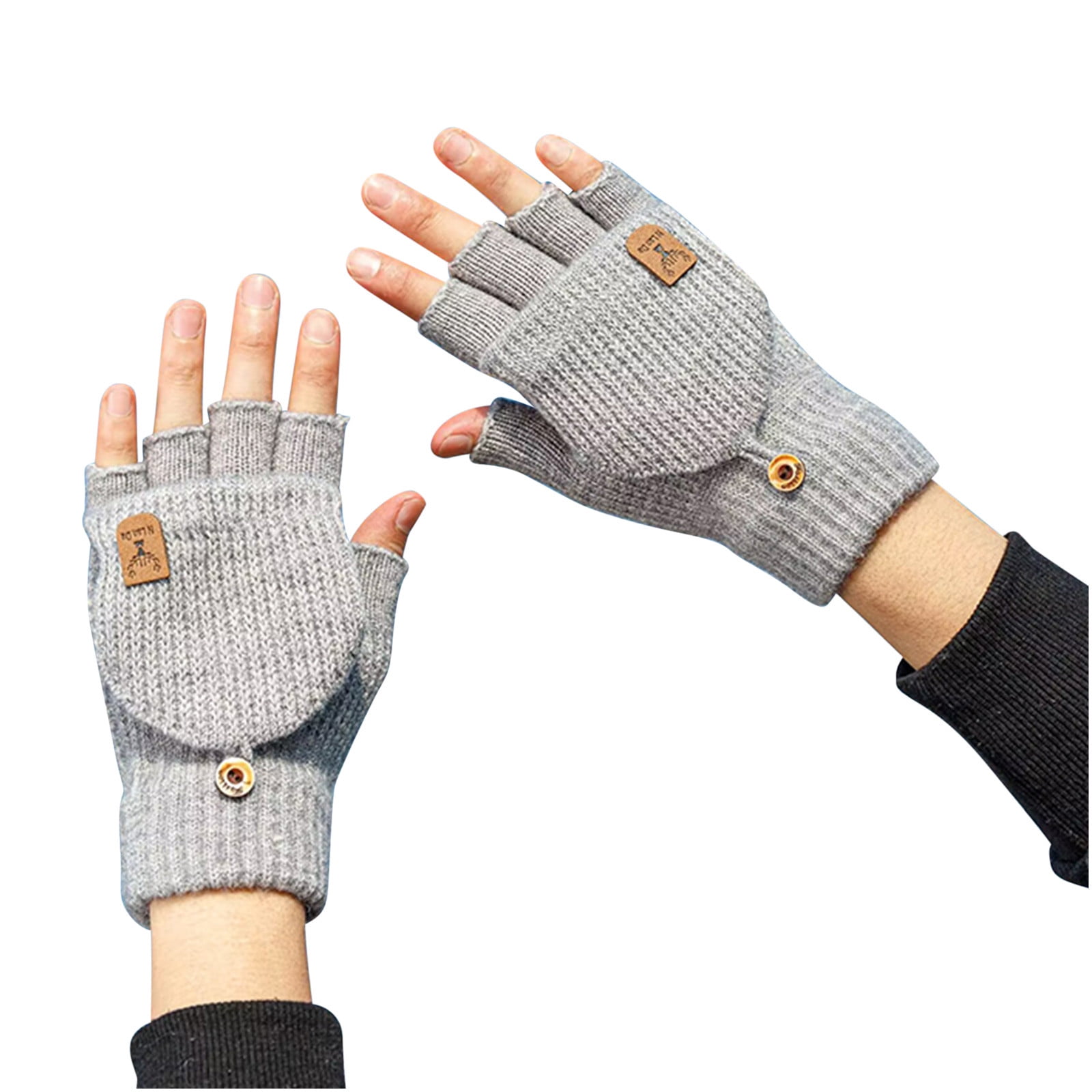 AHTJRT Winter Fingerless Gloves Warm Windproof Knit Half Finger Mitten ...