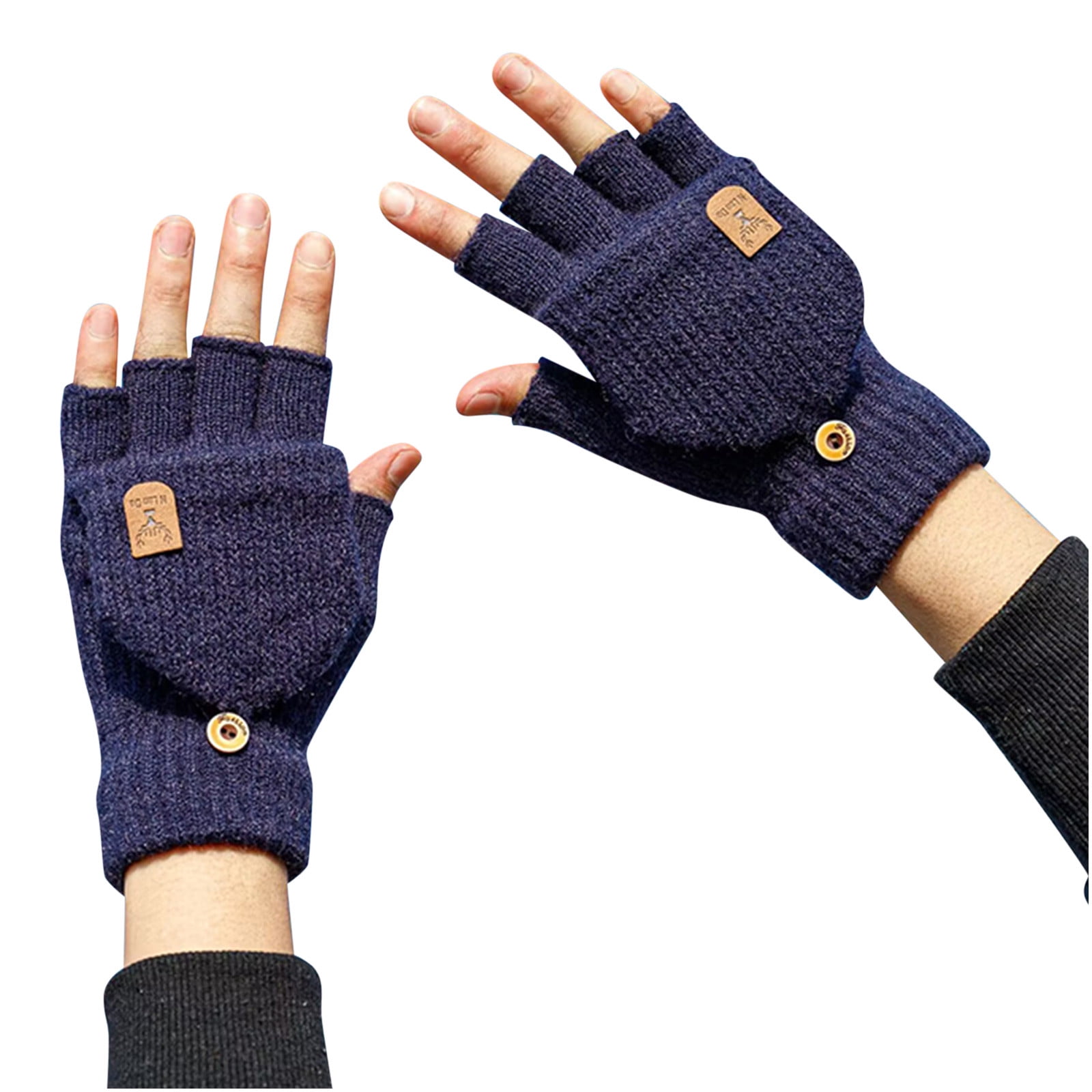 AHTJRT Winter Fingerless Gloves Warm Windproof Knit Half Finger Mitten ...