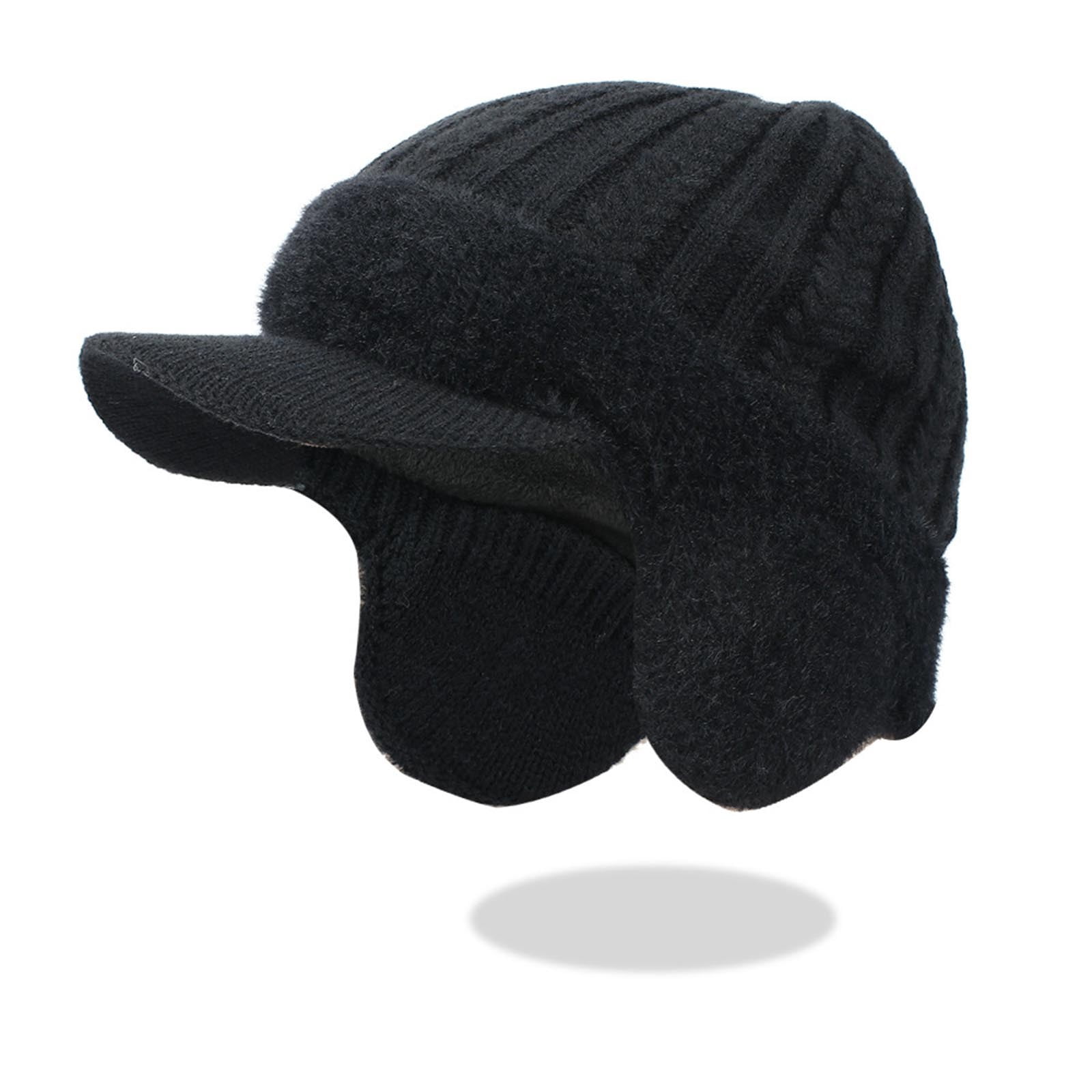 AHTJRT Winter Hats for Men Women Earmuff Beanie with Brim Knit Cuff Cap ...
