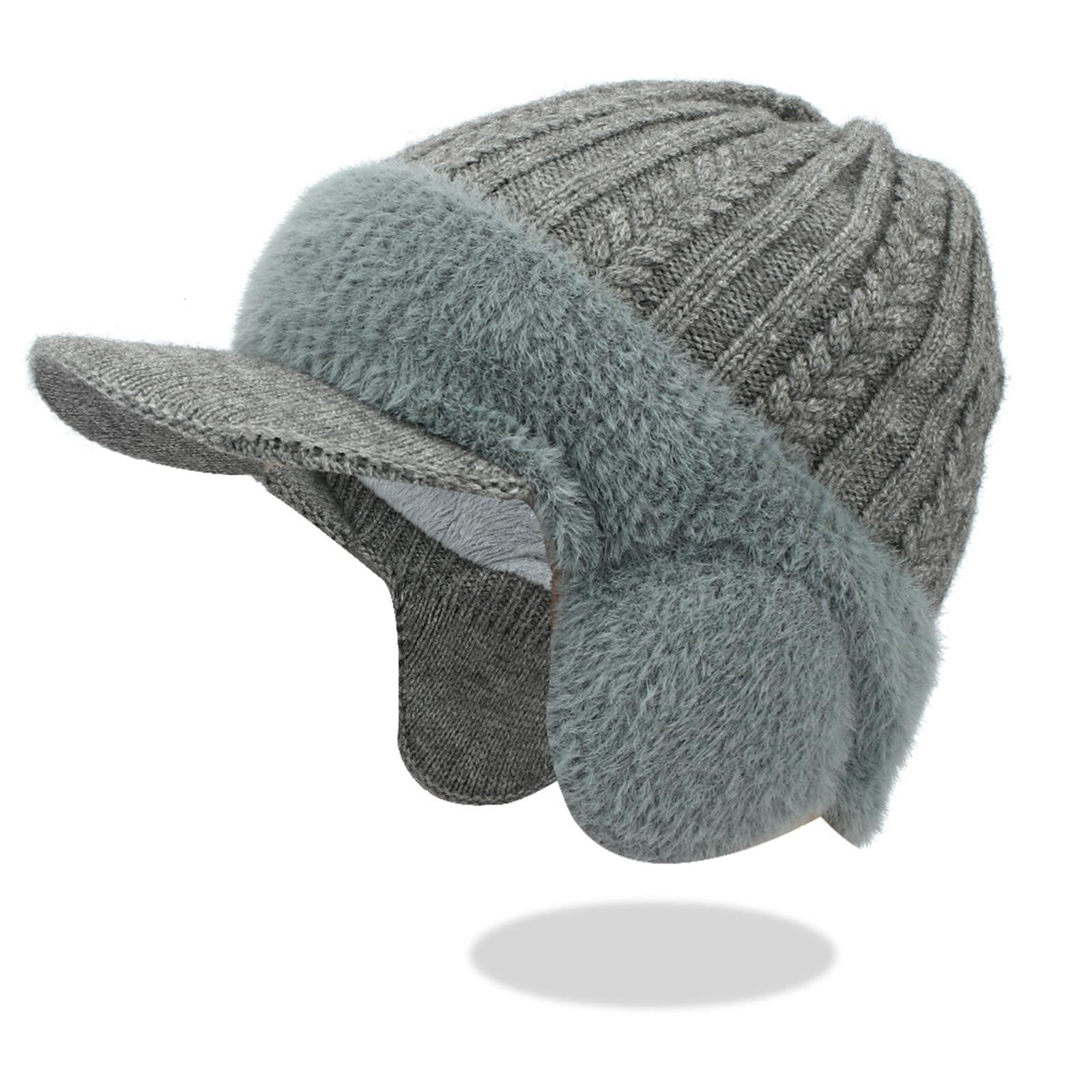 AHTJRT Winter Hats for Men Women Earmuff Beanie with Brim Knit Cuff Cap ...