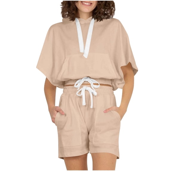 AHTJRT Women's 2 Piece Sets Casual Spring Baggy Short Sleeve V Neck ...