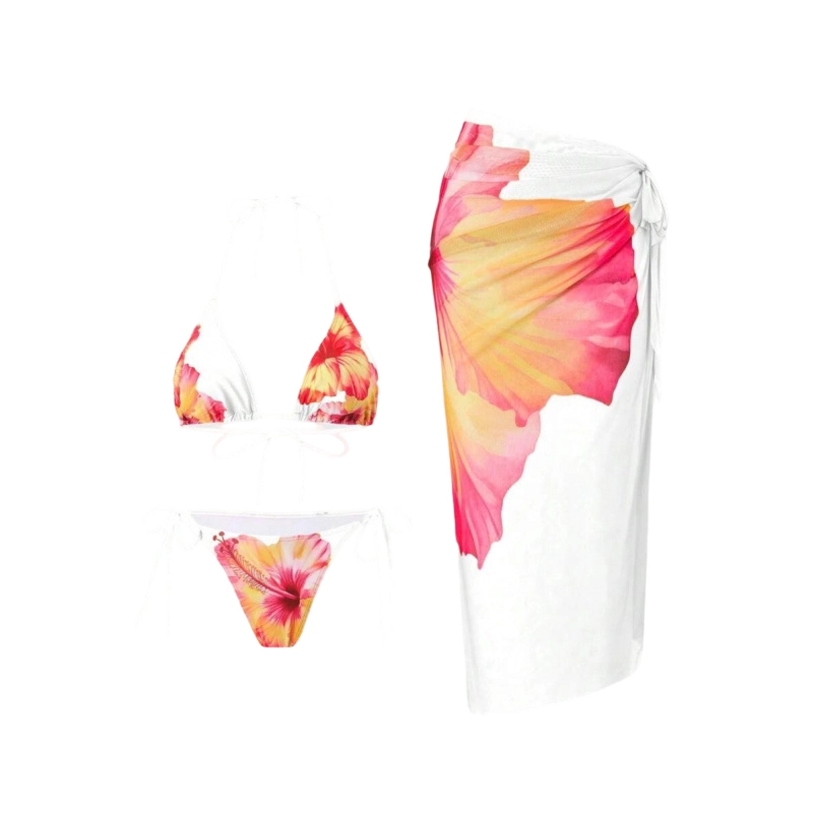 AHTJRT Women's 3 Piece Swimsuit Floral Printed Halter Triangle Strings ...