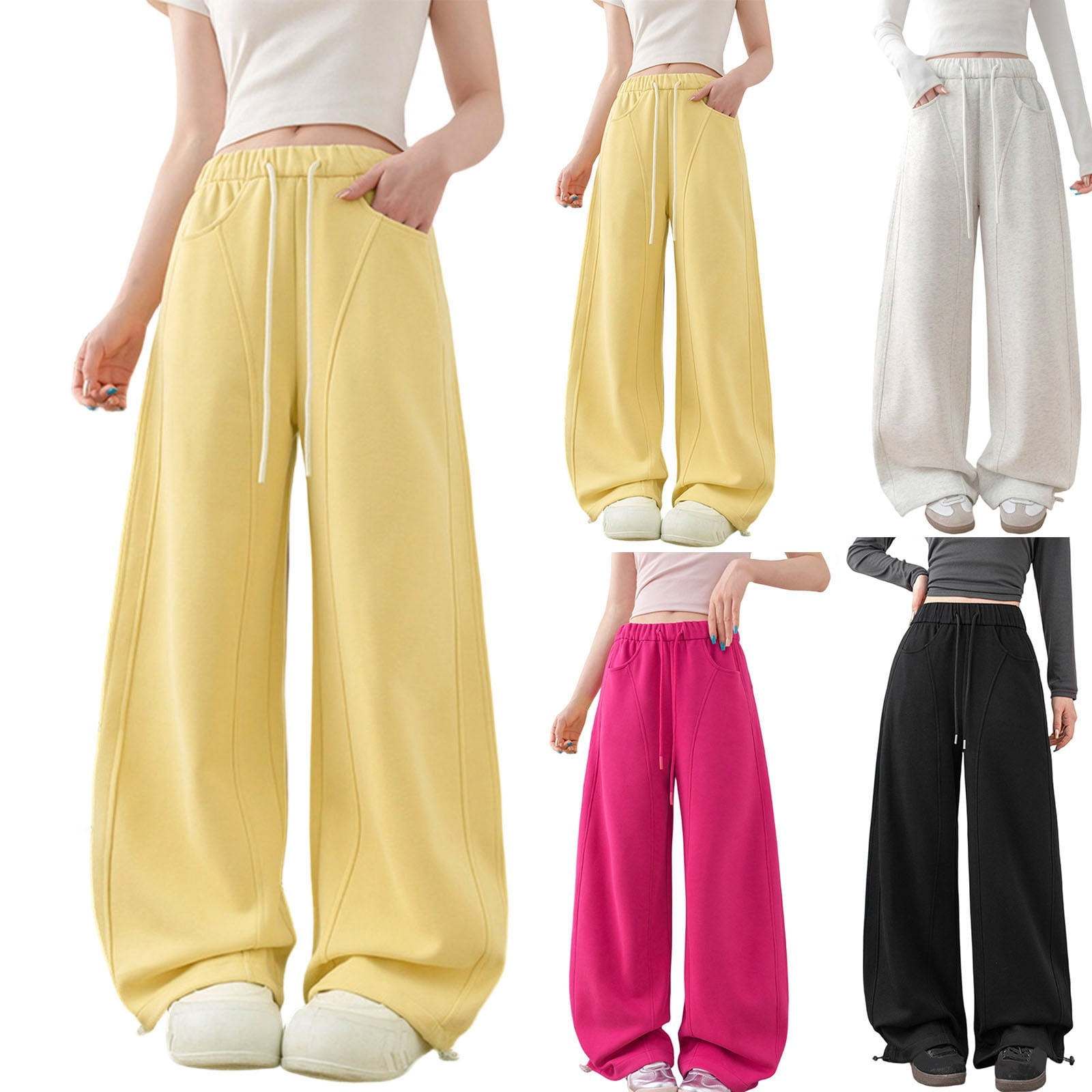 AHTJRT Women's Baggy Wide Leg Sweatpants Elastic High Waisted ...