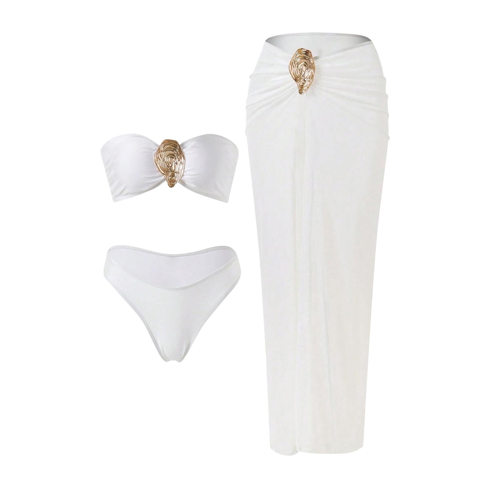 AHTJRT Women's Bandeau Bikini Sets Sporty 3 Pieces High Waisted Bathing ...